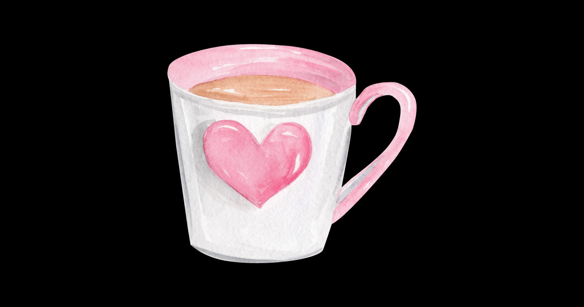 Cup of coffee with pink heart - Coffee - Sticker | TeePublic