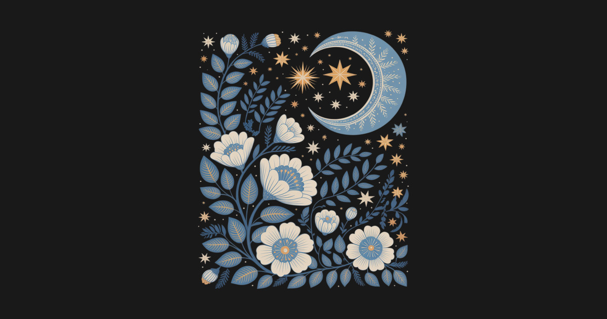 moon sun goblincore moth & butterfly moonphase floral - Floral - T ...