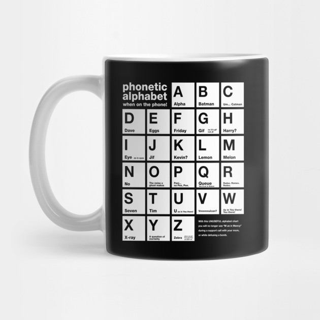 Funny Phonetic Alphabet Chart When On The Phone - Phonetic - Mug ...