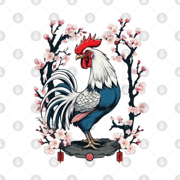 Asian Rooster Cherry Blossoms Aesthetic Design - Chickens Breed ...