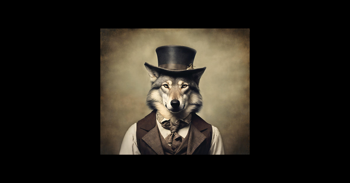 Victorian Wolf Portrait Artistic Gift Fashion - Portrait - Sticker ...
