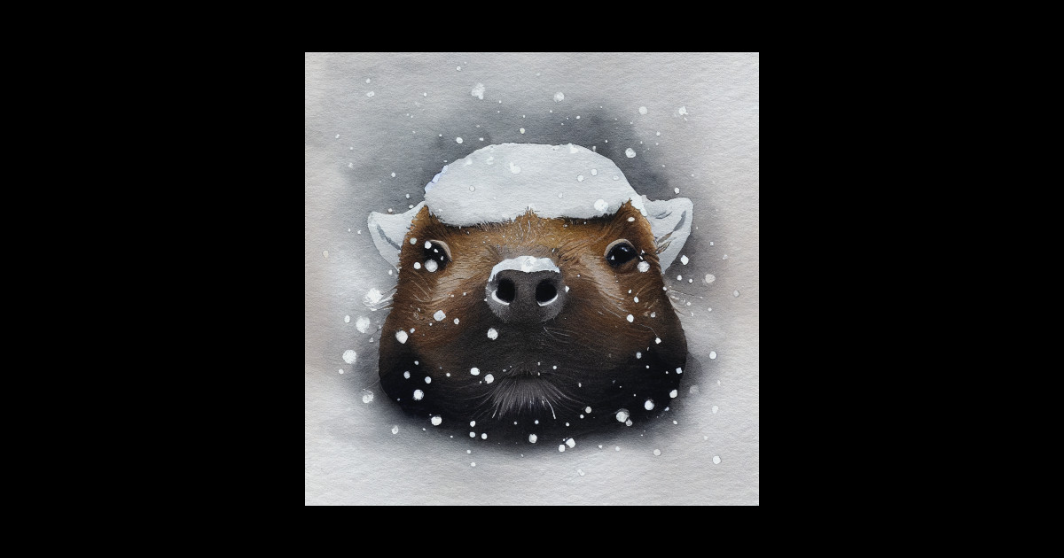 Capybara in Snow - Snowing - Sticker | TeePublic