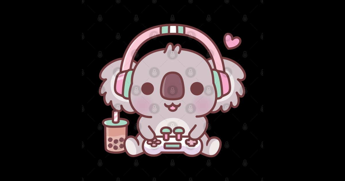 Cute Koala Bear Gamer With Headphones And Game Console - Cute Koala ...