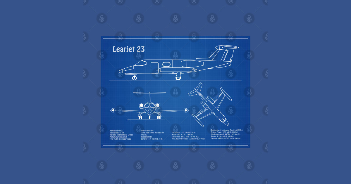 Learjet 23 - Airplane Blueprint - AD - Learjet 23 - T-Shirt | TeePublic