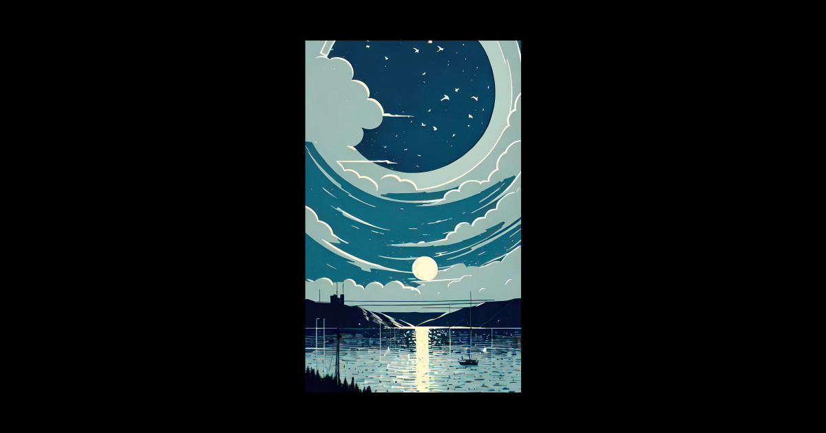 Blue Moon bay abstract line art - Moon Bay - Sticker | TeePublic