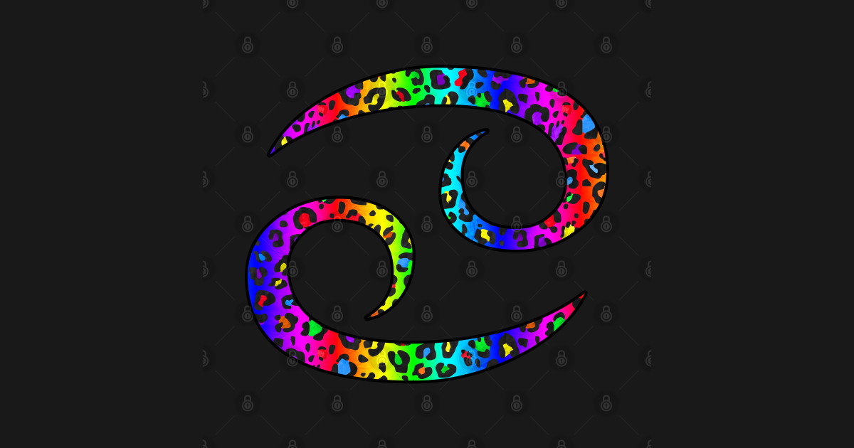 Cancer Zodiac Horoscope Symbol in Dark Rainbow Leopard Print - Cancer ...