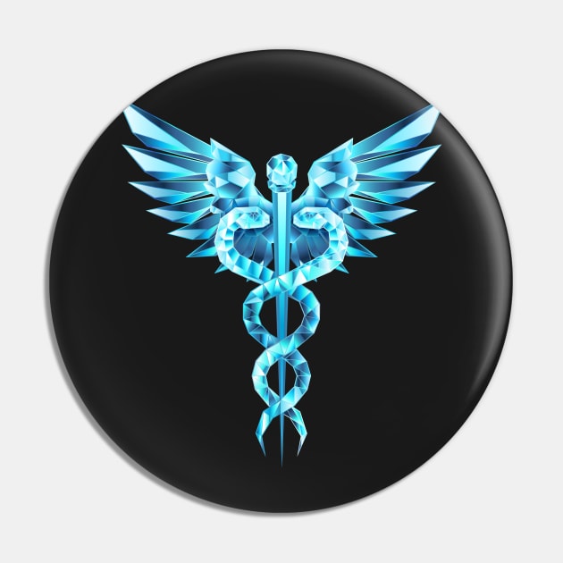 Caduceus Crystal Symbol on Black Background - Caduceus - Pin | TeePublic