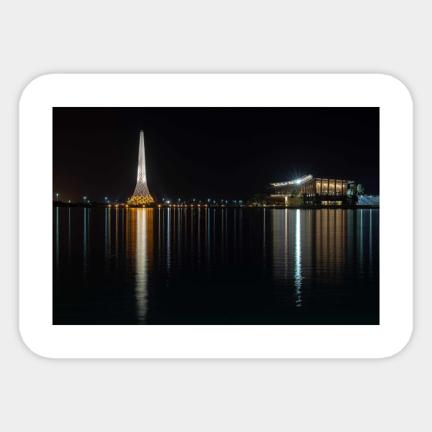 The KAUST Beacon at Night - Long Exposure - Sticker | TeePublic