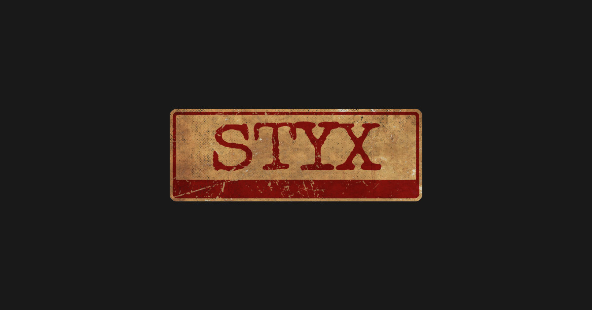 Aliska text red gold retro STYX - Retro Styx Band - T-Shirt | TeePublic
