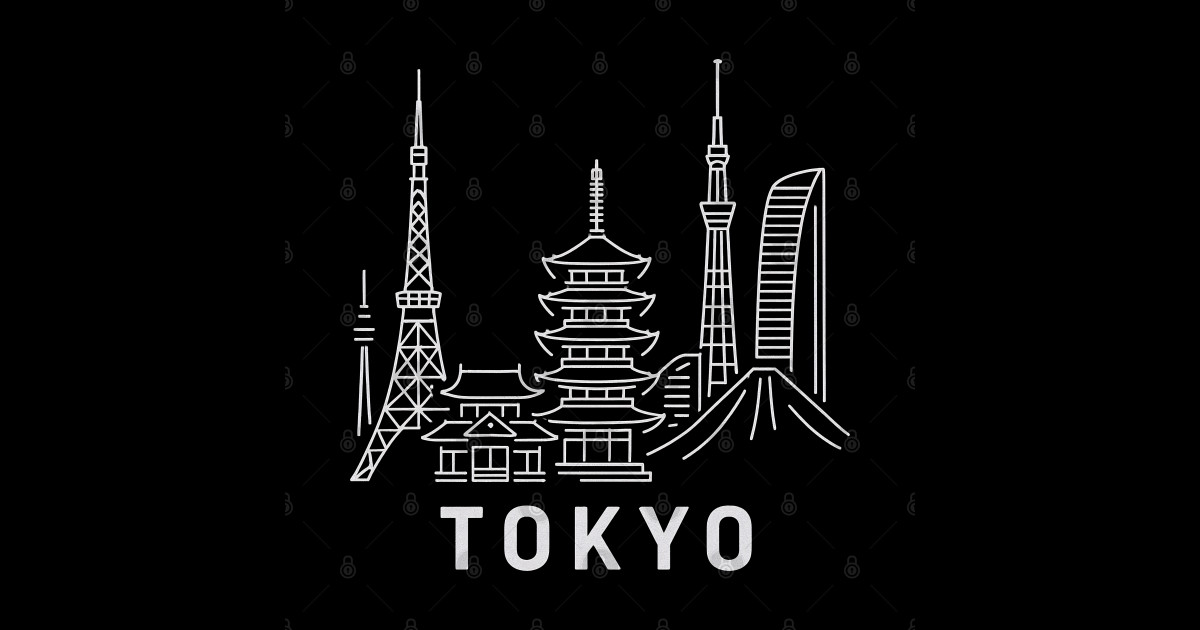 Tokyo Skyline Minimalist Line Art Japan Landmark - Tokyo Skyline ...
