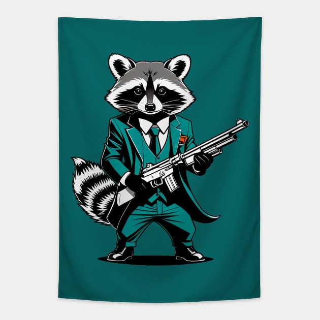 Gangster raccoon with a machine gun - Animal - Tapestry | TeePublic