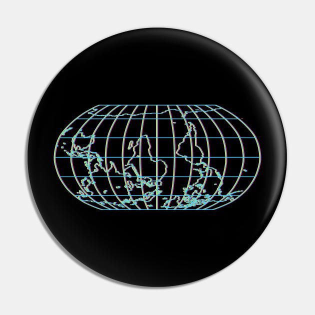 inverted world map with colourful line - World Map - Pin | TeePublic