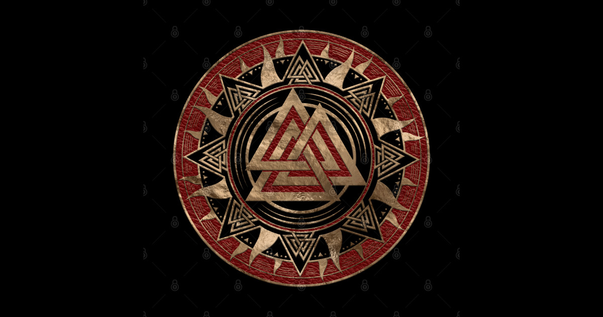 Valknut Symbol Red Leather and gold - Valknut - Sticker | TeePublic