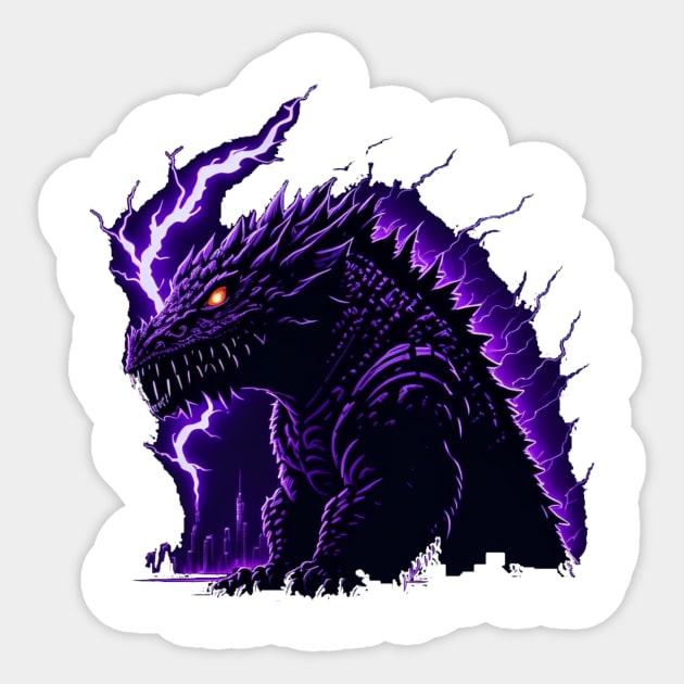 Godzilla with purple lightning - Godzilla - Sticker | TeePublic