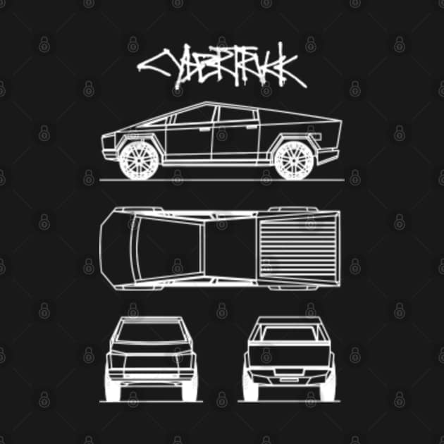 Tesla Cybertruck Blueprint Line Art - Cybertruck - T-Shirt | TeePublic