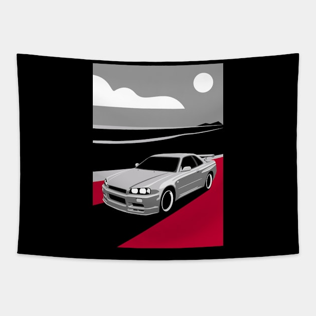 NISSAN GT-R34 SKYLINE - Nissan Skyline Gtr R34 - Tapestry | TeePublic