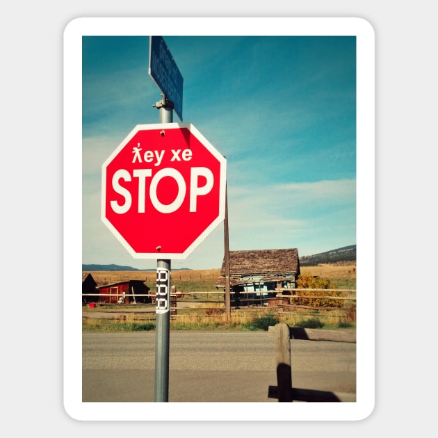 Bilingual stop sign in English and First Nations language near Merritt ...