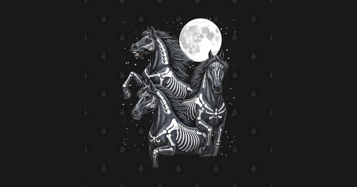 Three Horse Moon - Da De Los Muertos Skeleton Horse - Dia De Muertos ...