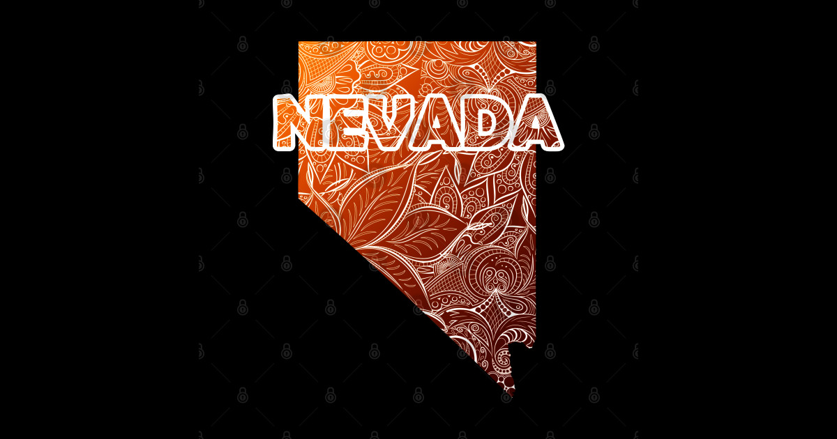 Colorful mandala art map of Nevada with text in brown and orange ...