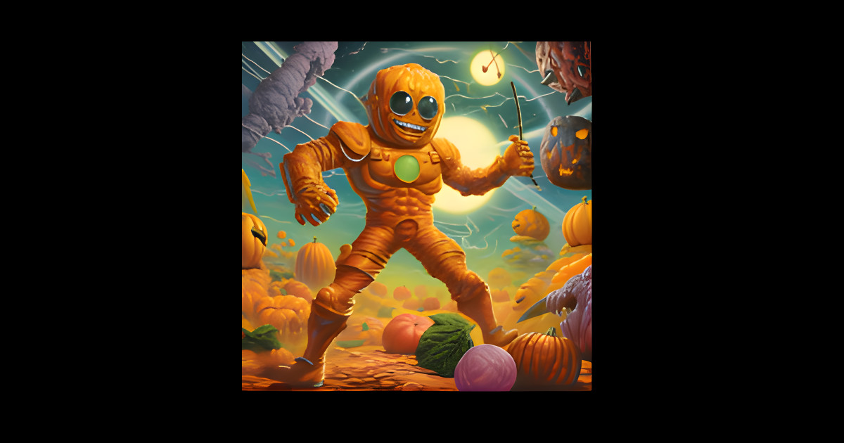 Pumpkin Alien Showing Off Muscles - Halloween - Sticker | TeePublic