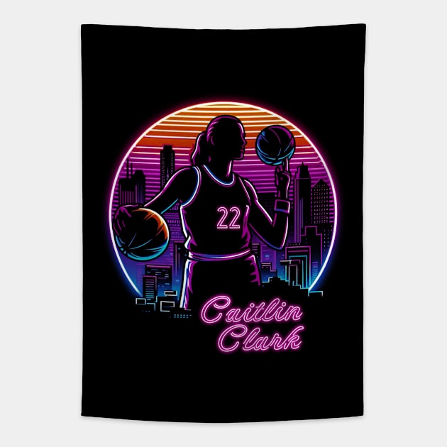 Caitlin Clark in a neon glow - Caitlin Clark - Tapestry | TeePublic