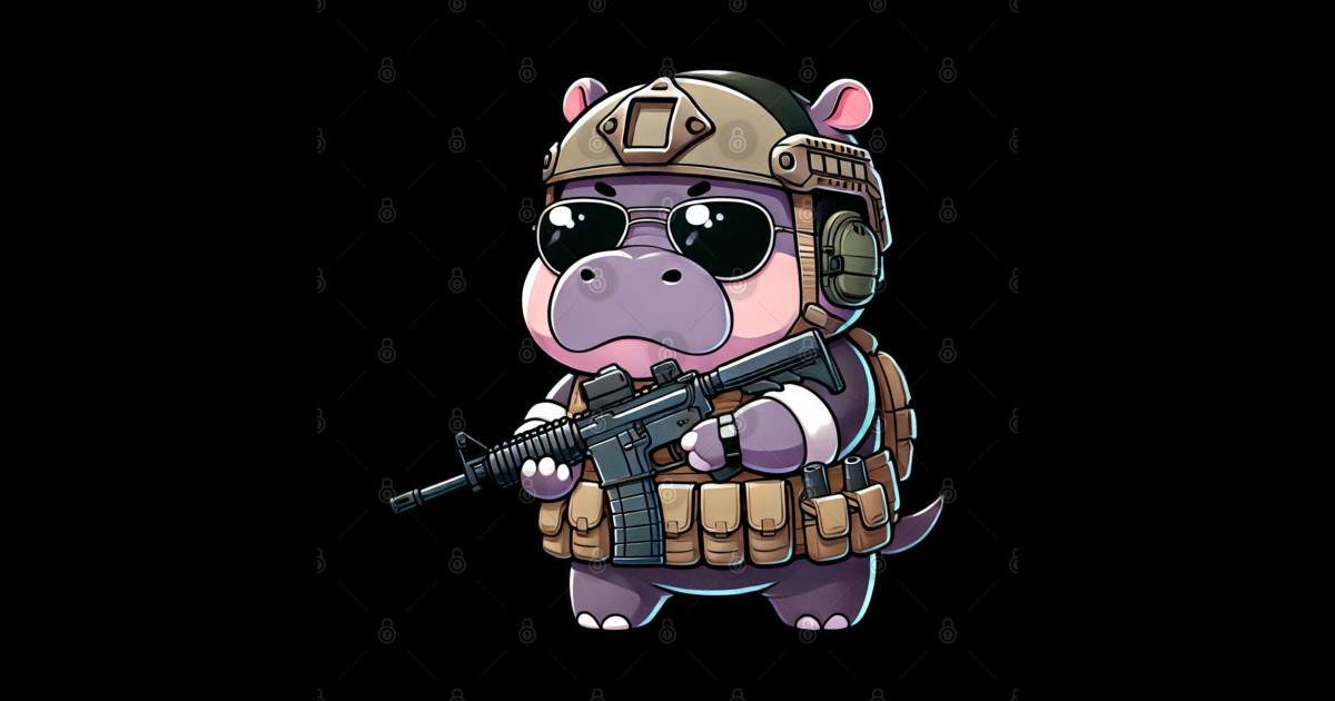 Tactical Hippo - Hippopotamus - Sticker | TeePublic