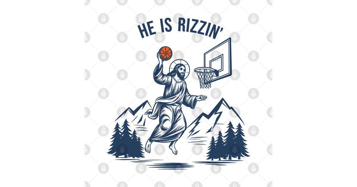He Is Rizzin Funny Jesus Basketball Meme Retro Easter - He Is Rizzin ...