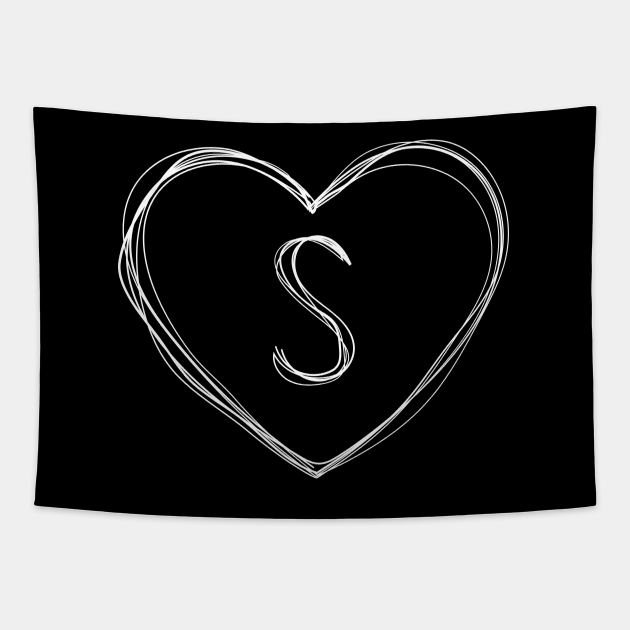 Letter S with heart frame in lineart style - Initial - Tapestry | TeePublic