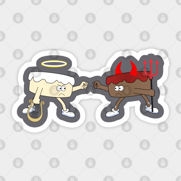 Angel vs Devil Food Cake - Humor - Sticker | TeePublic