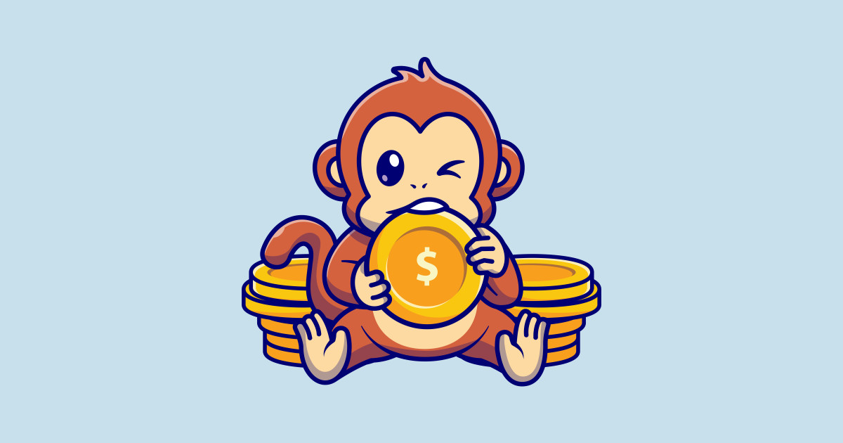 Cute Monkey Bite Gold Coin Cartoon - Cute Monkey Bite Gold Coin Cartoon ...
