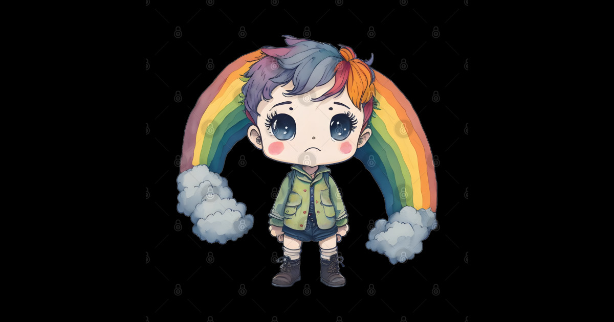 watercolor sad rainbow boy illustration sticker - Pretty Boy - Sticker ...