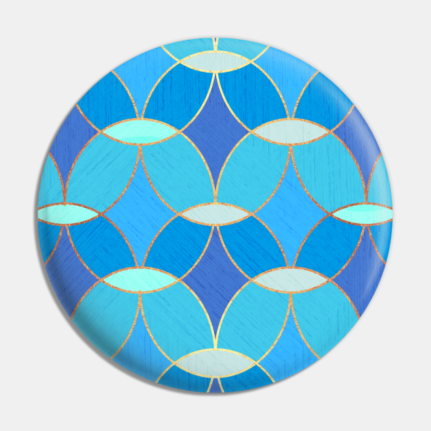Blue & Gold Oval Tile Pattern - Retro - Pin | TeePublic