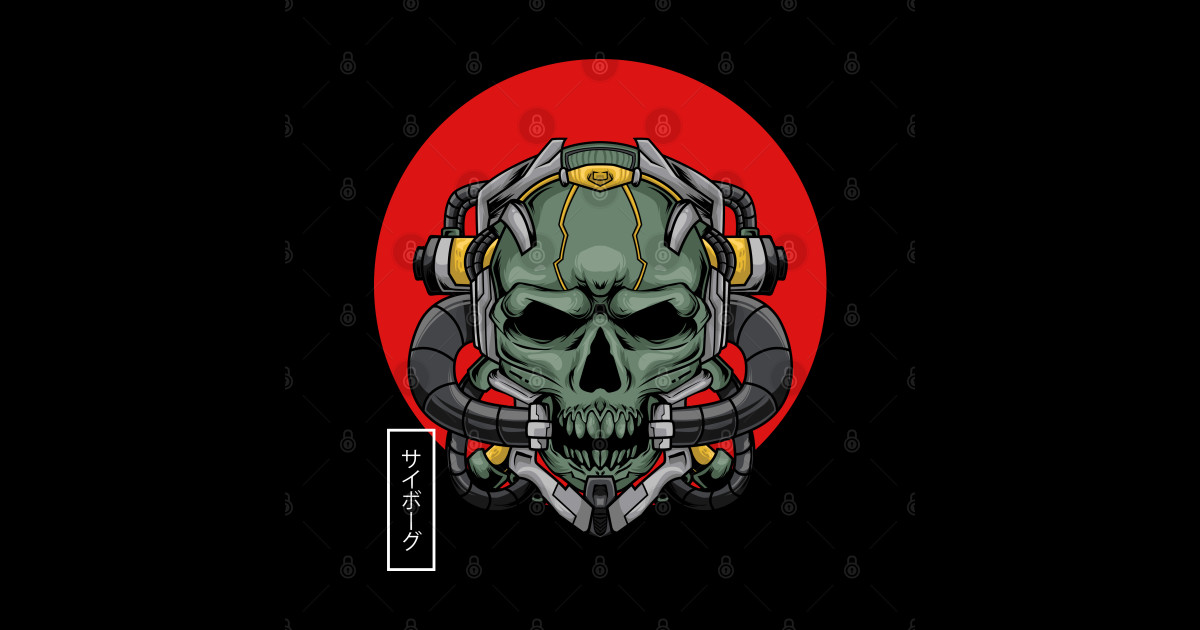 Skull Cyborg - Robotic - Sticker | TeePublic
