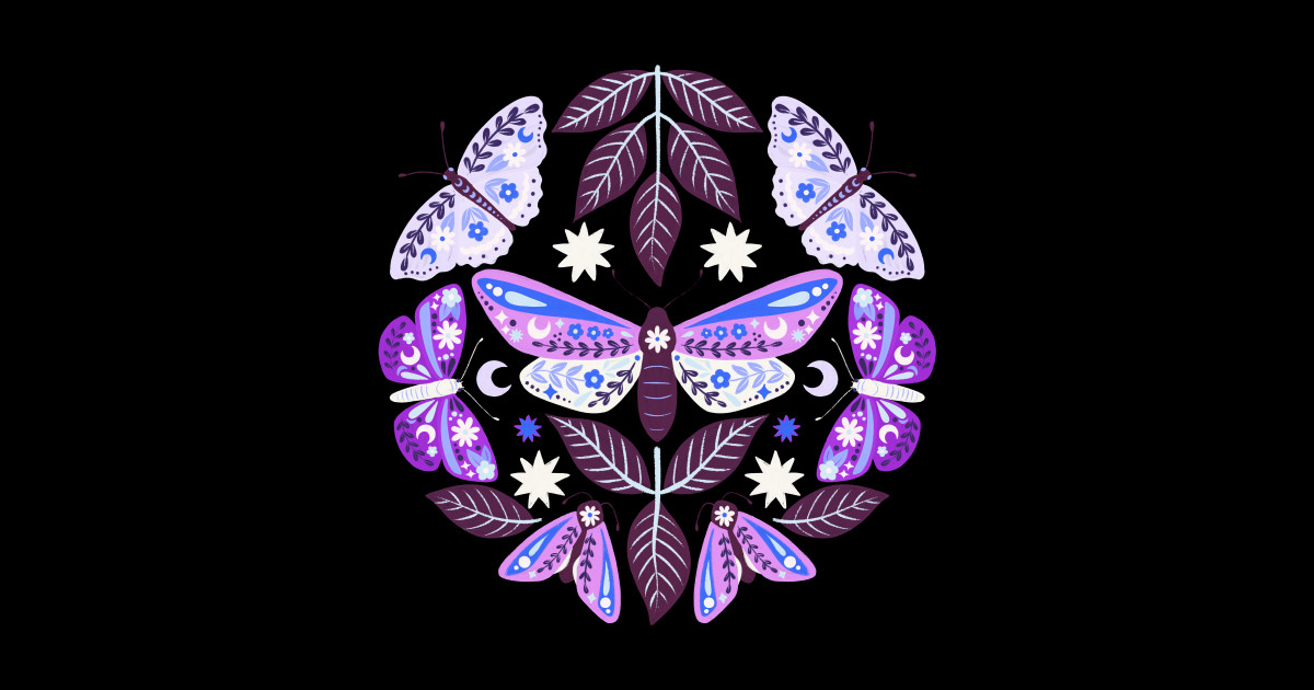 Purple Moths Folk Art - Moths Aesthetic - Sticker | TeePublic