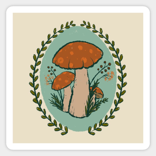 Vintage-Style Cottagecore Mushrooms - Mushroom - Sticker | TeePublic