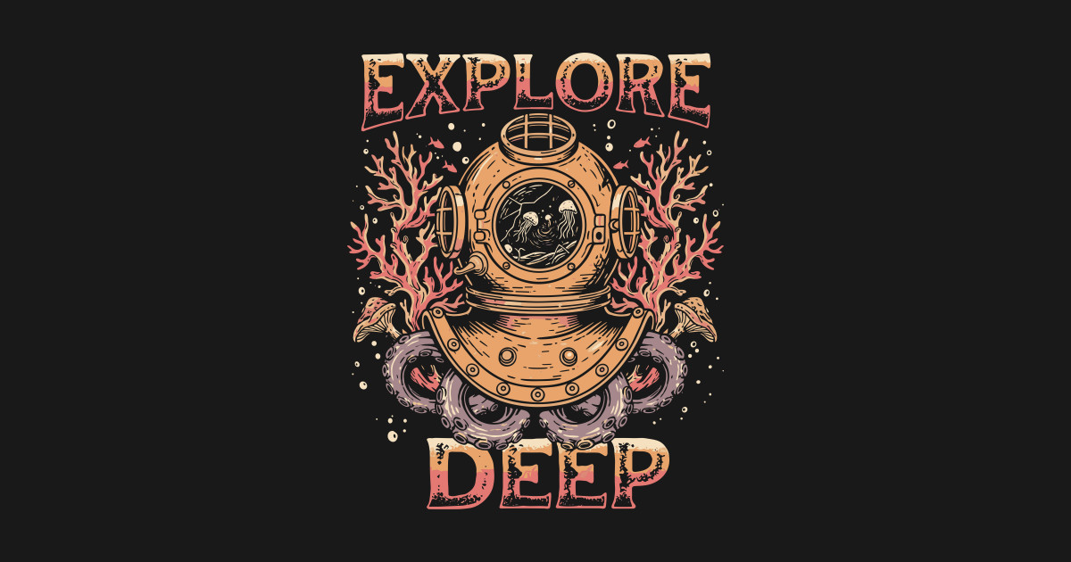 Explore Deep: Vintage Diver Helmet with Jellyfish & Ocean Life - Deep ...