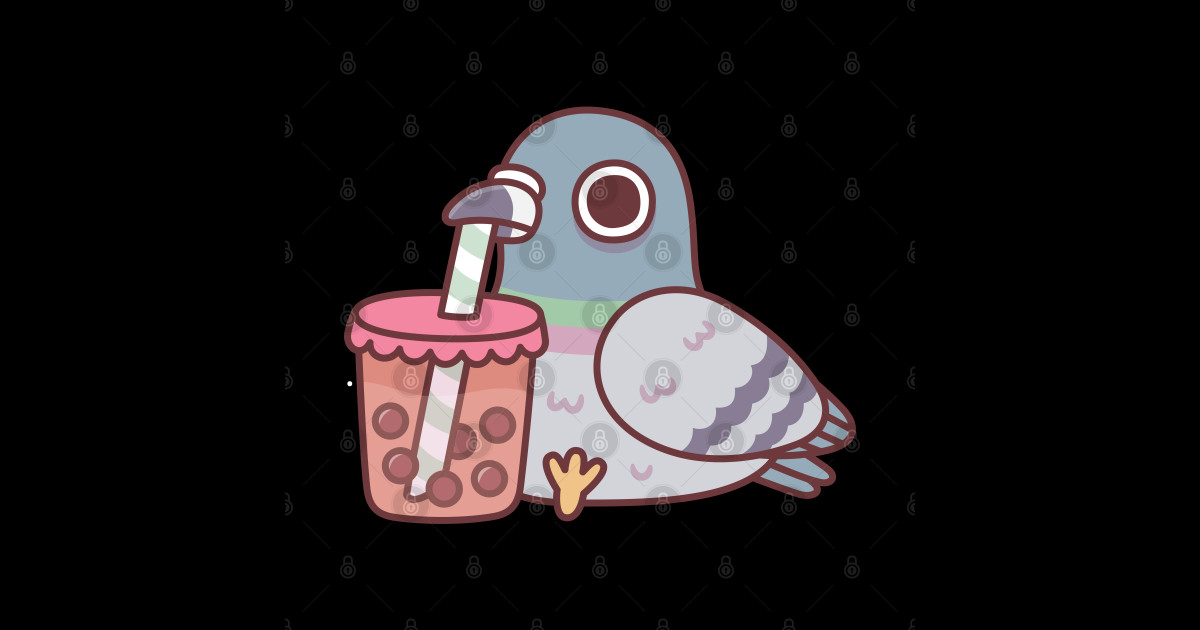 Cute Pigeon Drinking Bubble Tea - Cute Pigeon - Sticker | TeePublic