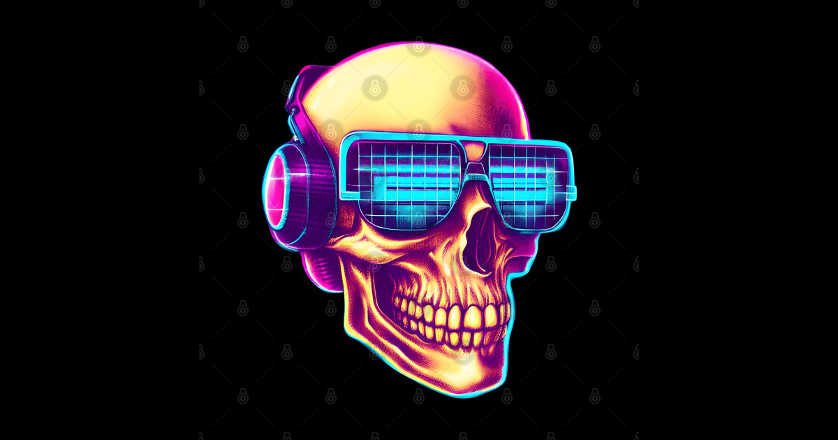 Synthwave skull with sunglasses and headphones - Skull With Headphones ...