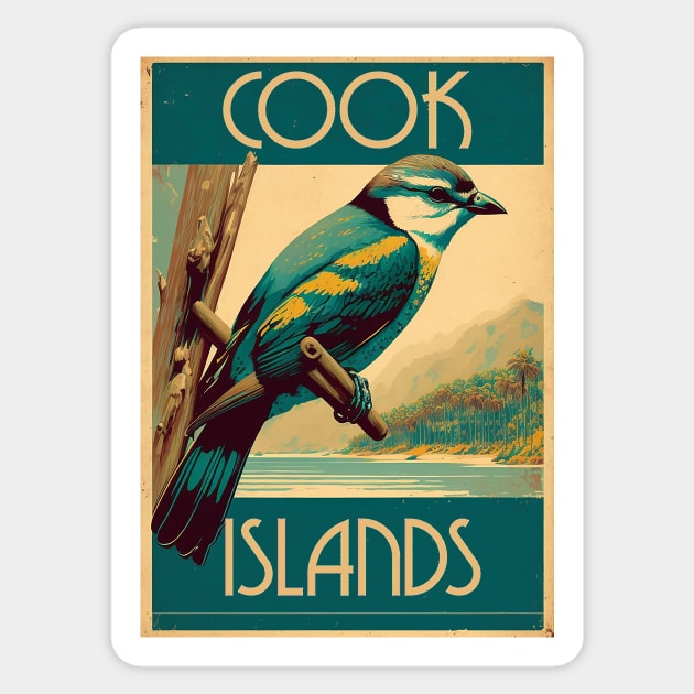 Cook Islands Bird Vintage Travel Art Poster - Cook Islands - Sticker ...