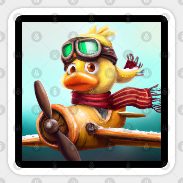 Yellow Duck flying an Airplane - Duck - Sticker | TeePublic