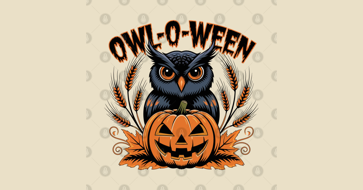 OWL O WEEN - BLACK OWL - BLACK ORANGE PUMPKIN - Owl O Ween - T-Shirt ...