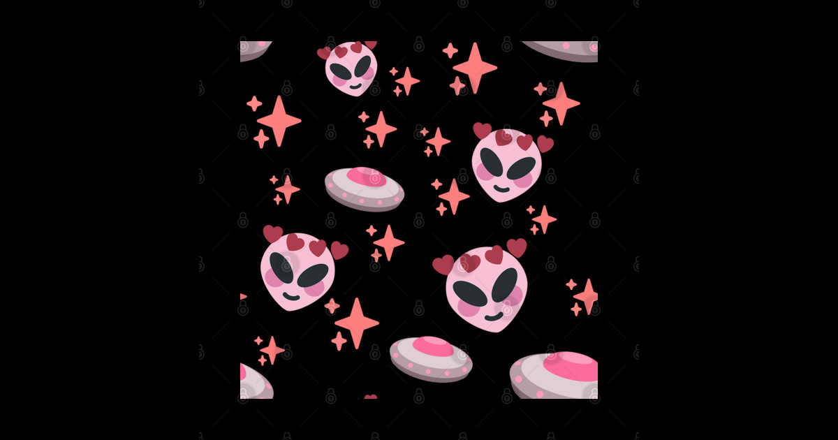 pink alien and ufo pattern - Aliens - Sticker | TeePublic