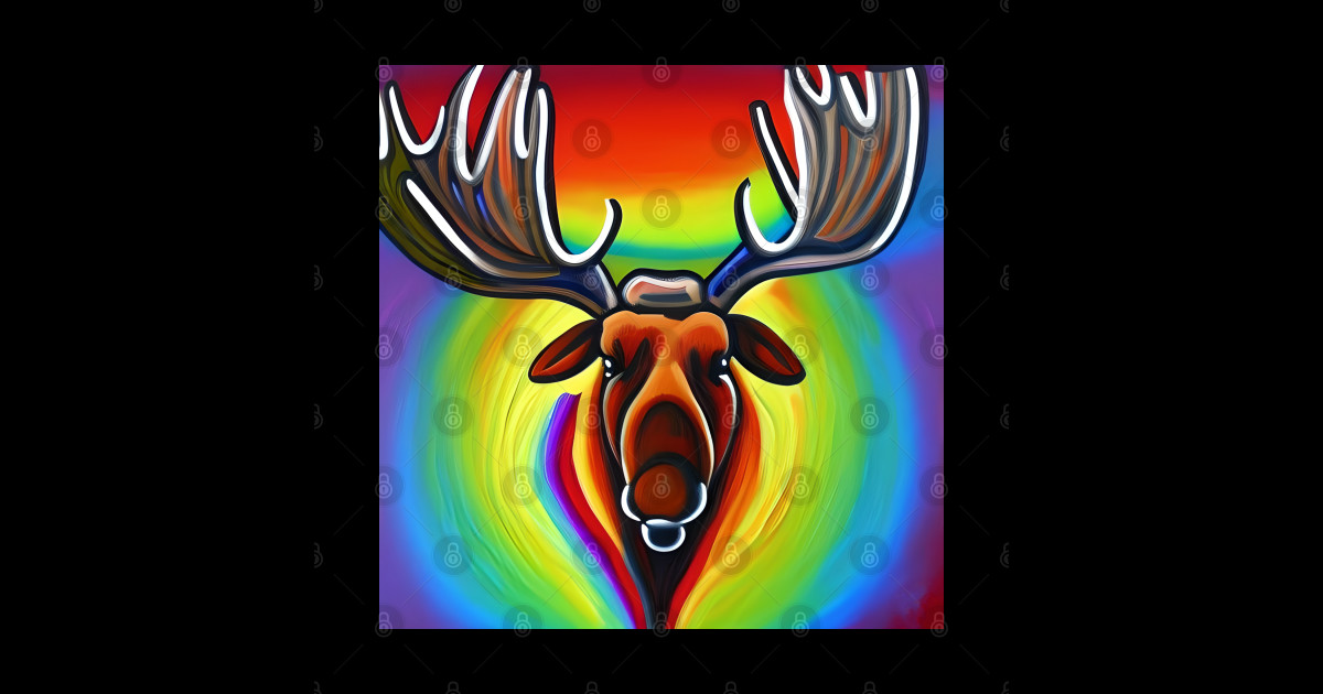 Moose Rainbow Painting - Moose - Sticker | TeePublic