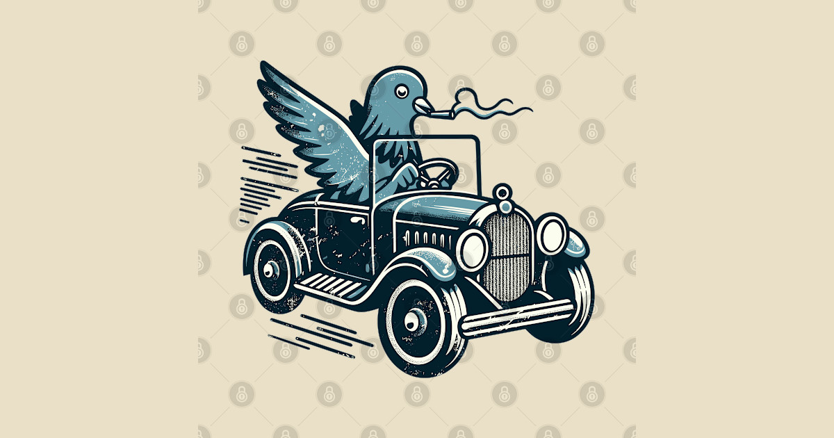 Cartoon Pigeon driving car - Pigeon - T-Shirt | TeePublic