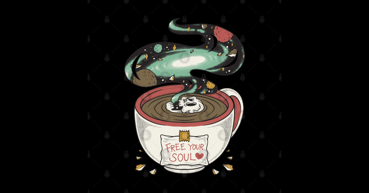 skull inside coffee cup vomiting the space - Coffee Lover - Sticker ...