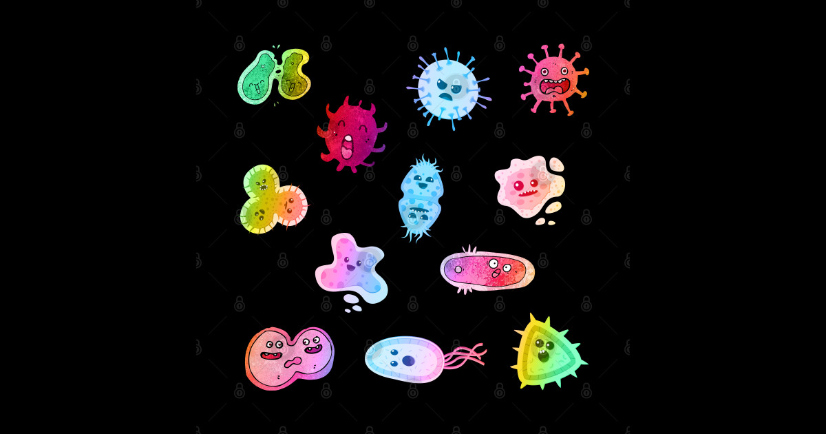 Cute Microbes Bacteria, Virus, Ecoli MicroBiology Seamless Pattern ...