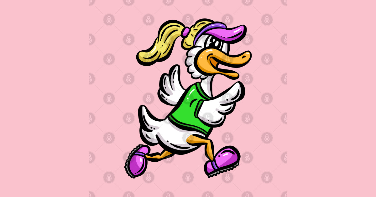 Cartoon Running Female Duck Exercising Illustration - Duck - T-Shirt ...