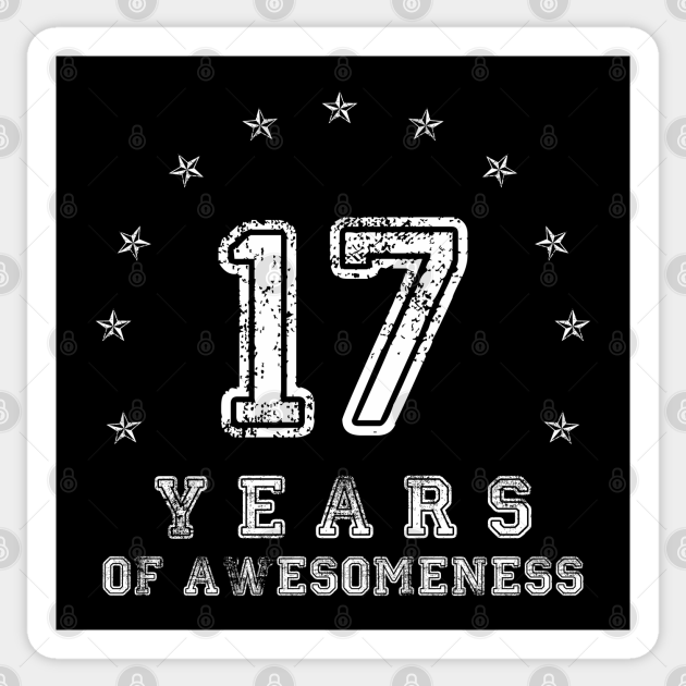 Vintage 17 years of awesomeness - 17th Birthday Gift - Sticker | TeePublic