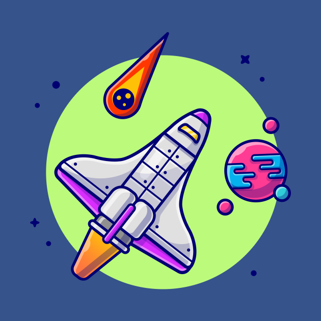 Space Shuttle Flying with Planet and Meteorite Space Cartoon Vector ...