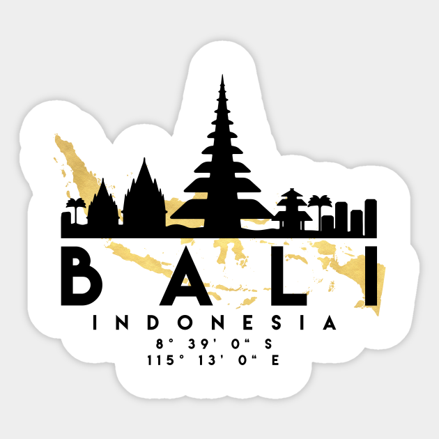 Bali Indonesia Skyline Map Art - Bali - Sticker | TeePublic